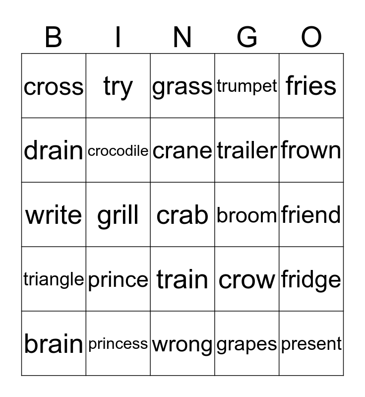 CONSONANT BLENDS Bingo Card