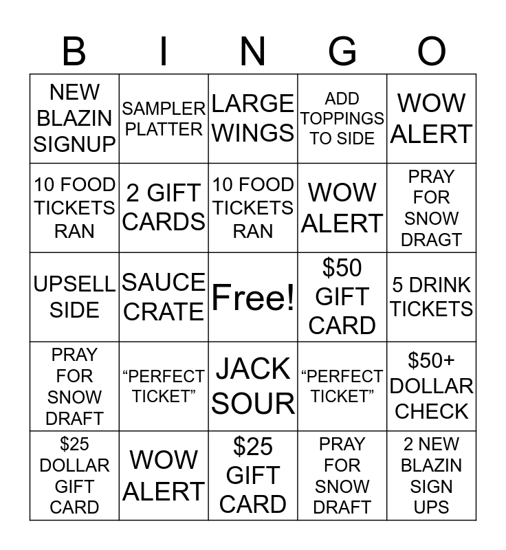 WINGO Bingo Card