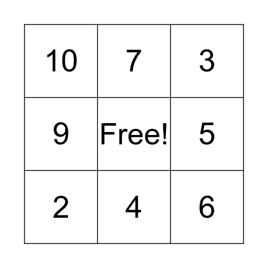 Subtraction Bingo Card