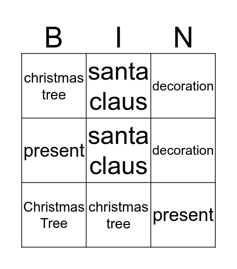 Christmas Tree Bingo Card