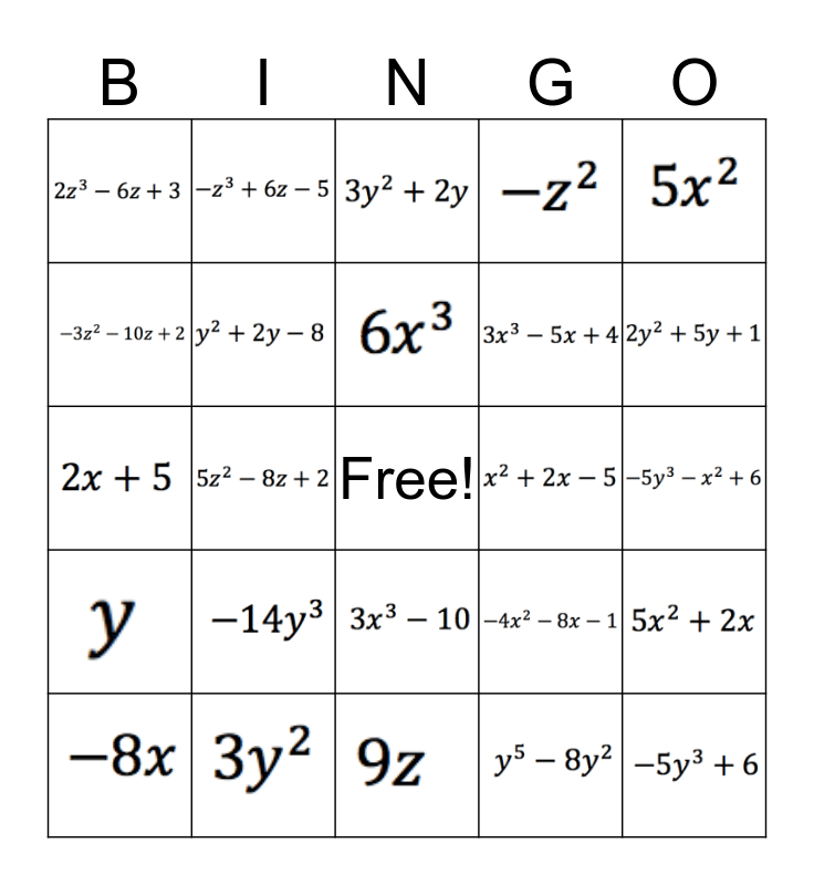 Polynomial Bingo Card