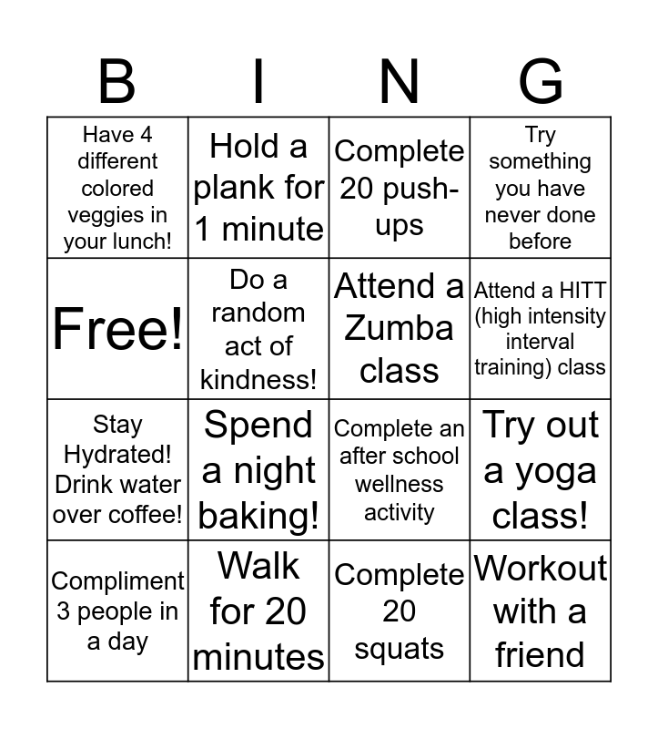 Christmas Fitness! Bingo Card