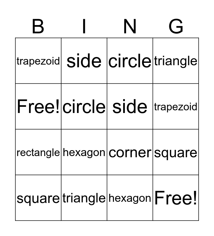 2D Shape Bingo Card