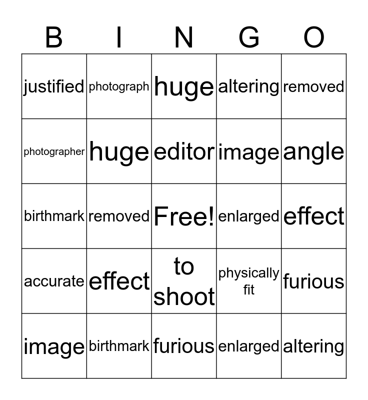 Changing Reality Bingo Card