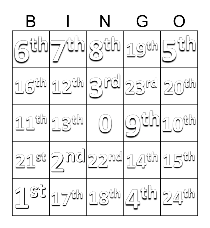ILP (Grade 1) - Ordinal Numbers Bingo Card