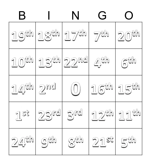 ILP (Grade 1) - Ordinal Numbers Bingo Card