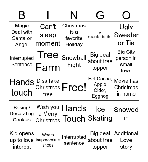 Hallmark Movie Bingo Card