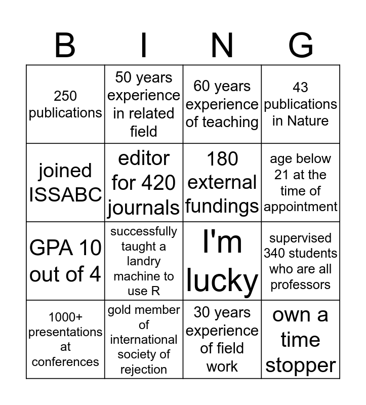 Academic Bingo Card