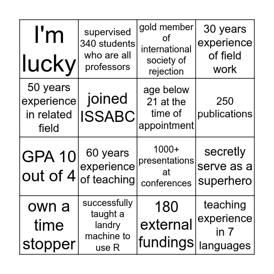 Academic Bingo Card