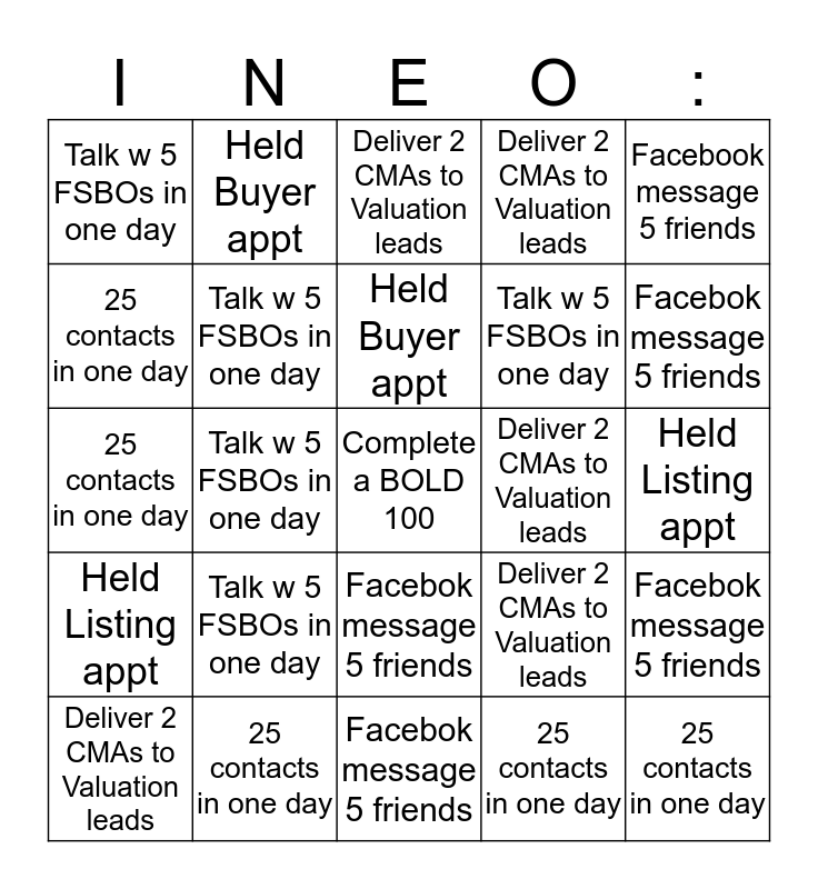 INEO Polo Shirt / T Shirt Contest Bingo Card