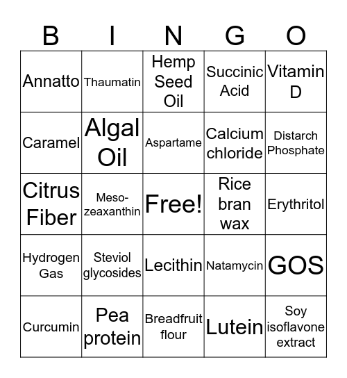 Food Ingredients Bingo Card