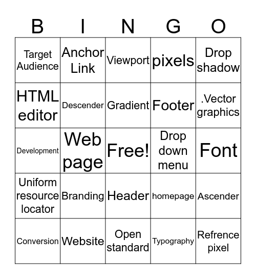 web design bingo Card
