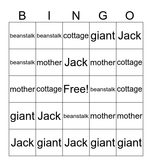 Jack and the Beanstalk Bingo Card