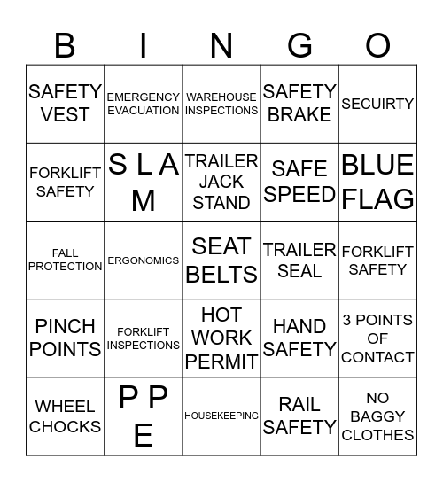 SAFETY BINGO Card