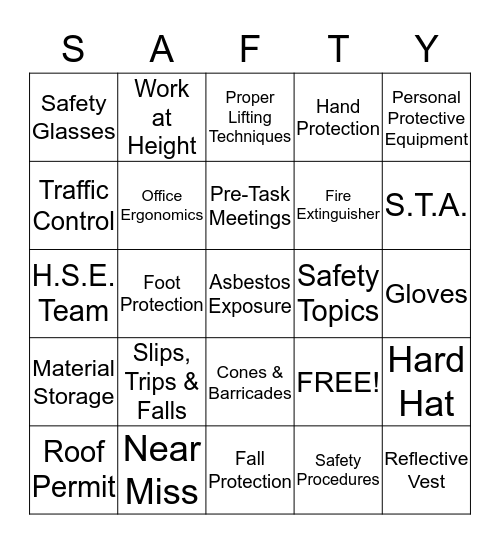 HSE Week Safety Bingo Card