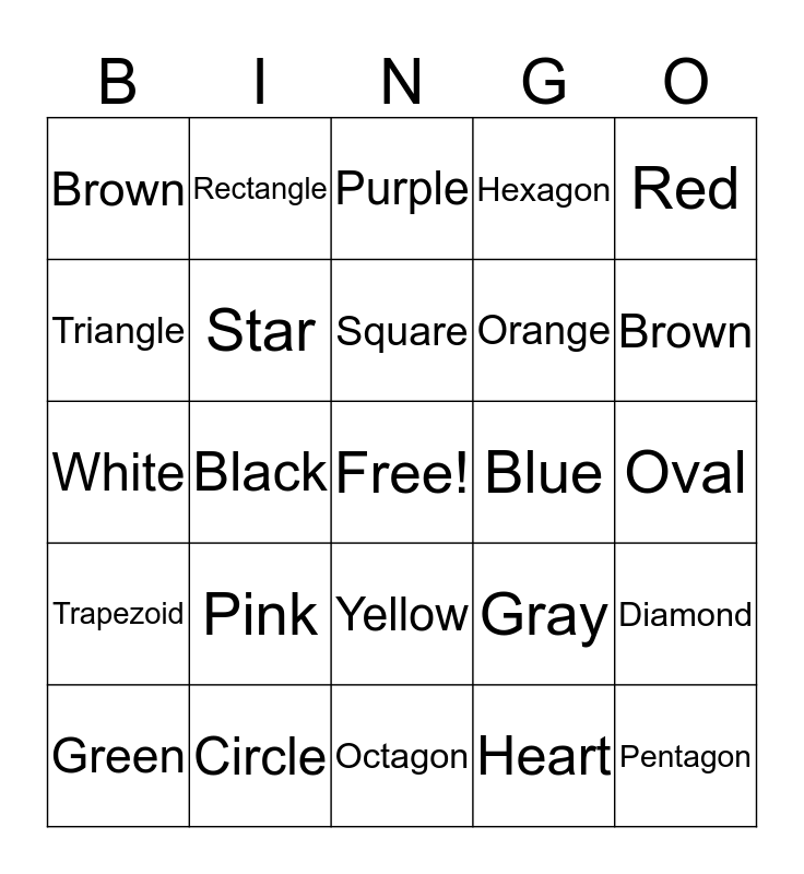 Colors & Shapes Bingo Card