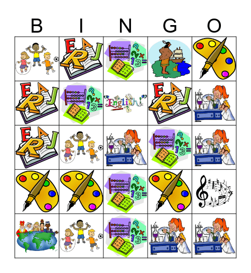 School Subjects Cards Bingo Card