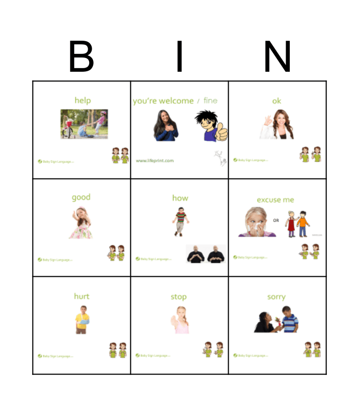 ASL Manners Bingo Card