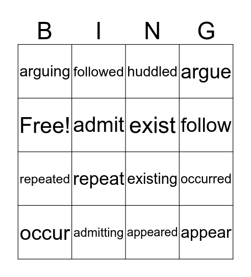Base Words & Inflectional Endings Bingo Card