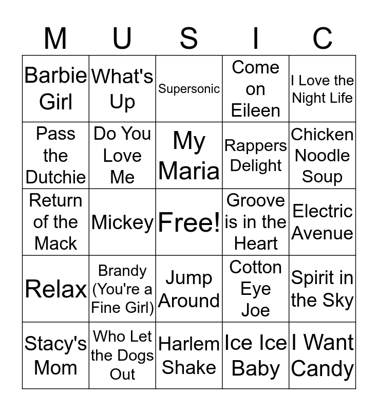 ONE HIT WONDERS Bingo Card one-hit-wonders-bingo-card