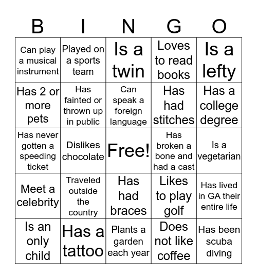 Find someone who ....... Bingo Card