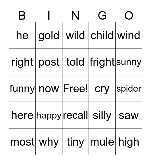 Bossy E Bingo Card