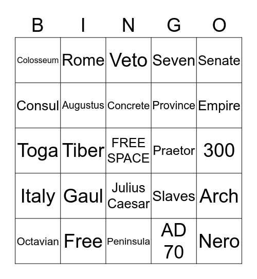 Ancient Rome Bingo Card