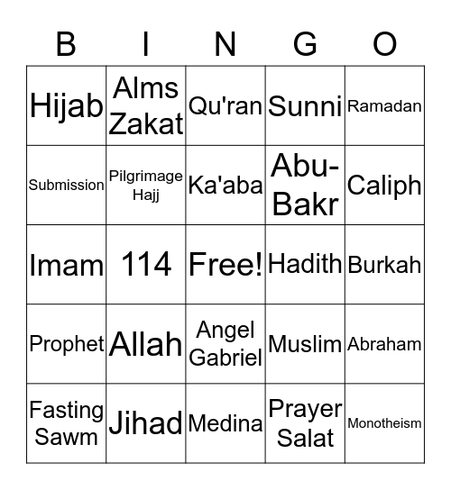 Islam Bingo Card