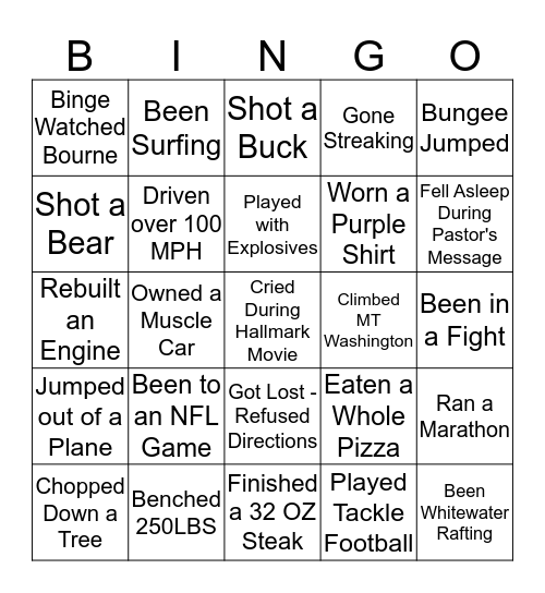 Man Bingo - Have You Ever? Bingo Card