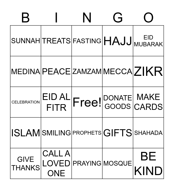 (ISLAMIC) EID BINGO Bingo Card