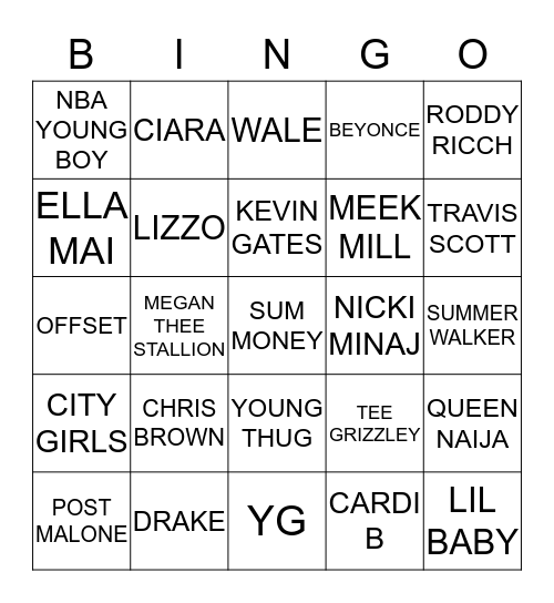 HIP HOP BINGO Card