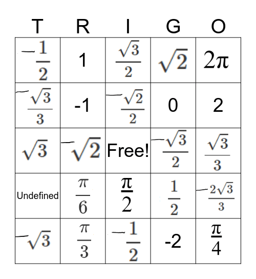 TRIGO Bingo Card