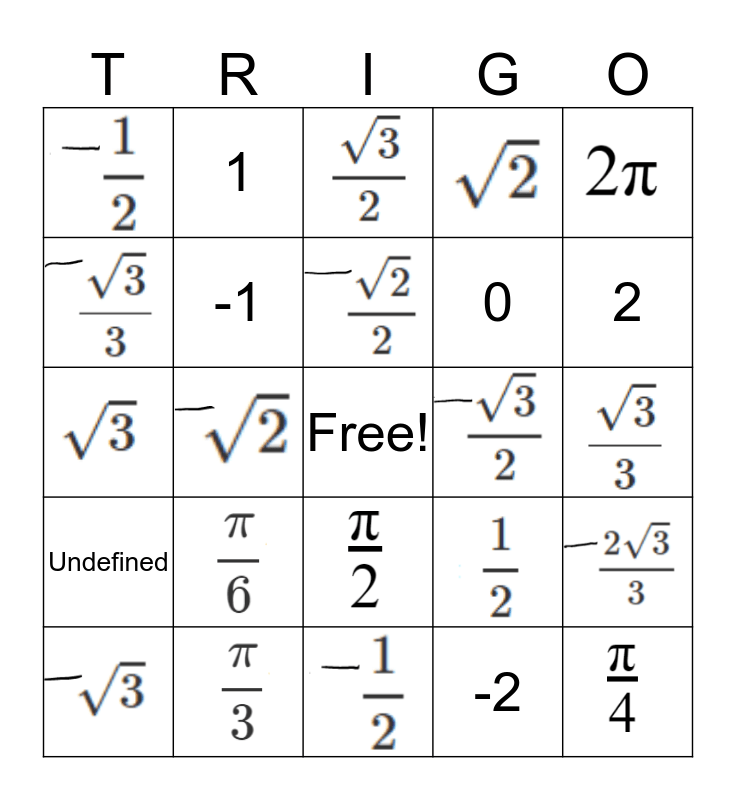 TRIGO Bingo Card