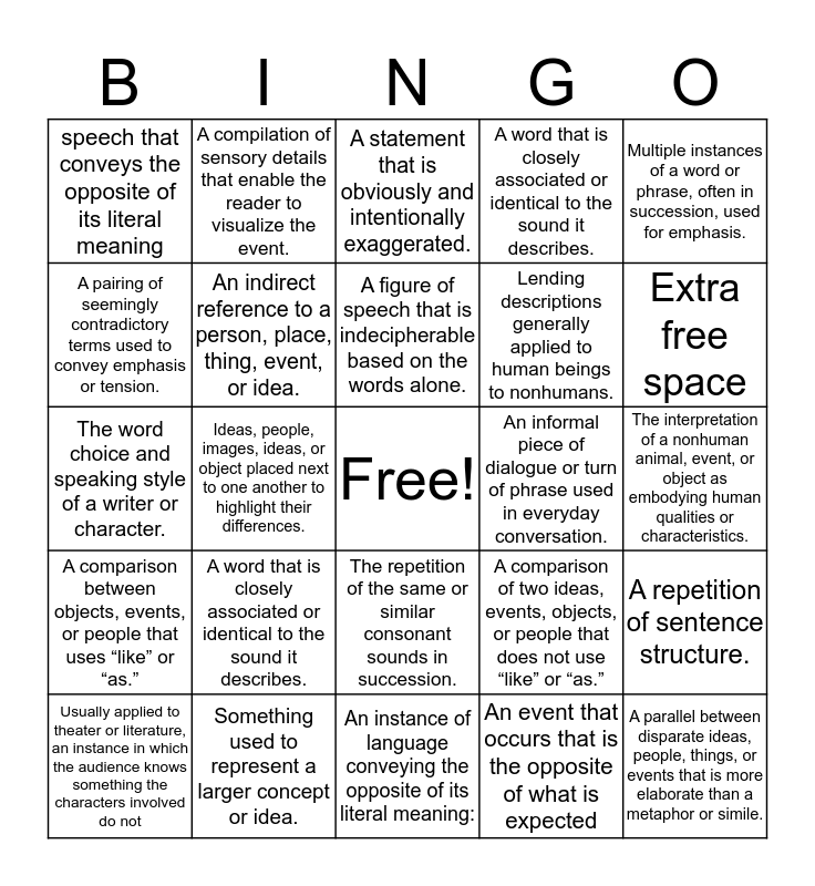 Rhetorical Device Bingo Card
