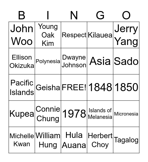 Asian Pacific Islander Heritage Month Bingo Card