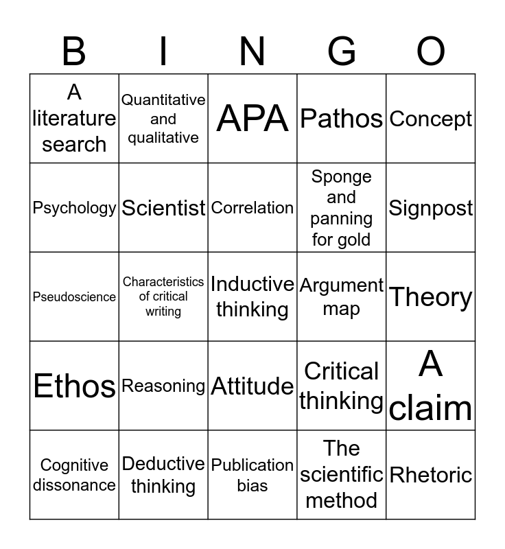 Critical Thinking Bingo Card