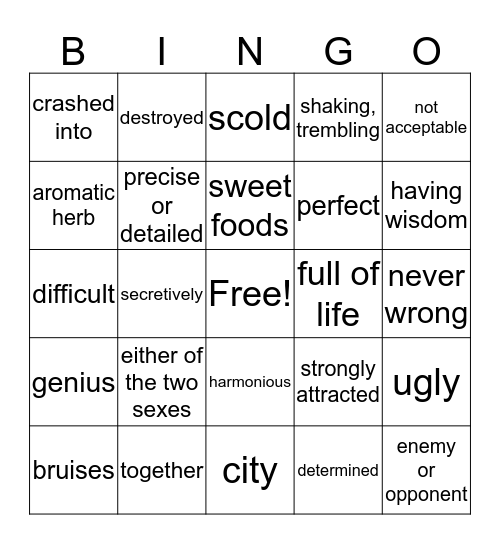 Context Clues Bingo Card