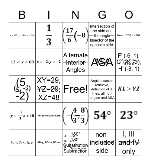 Geometry Review Bingo Card