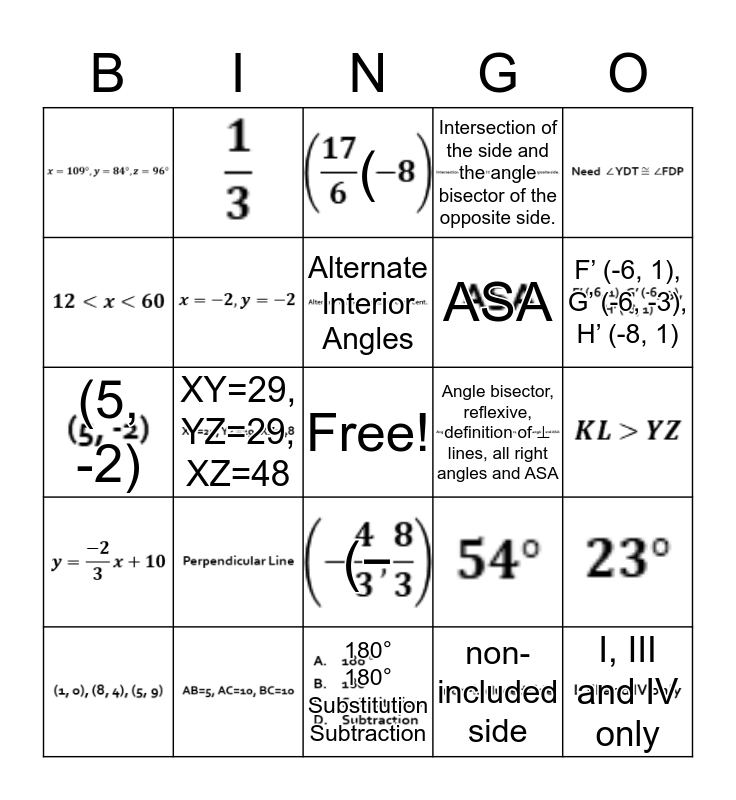Geometry Review Bingo Card