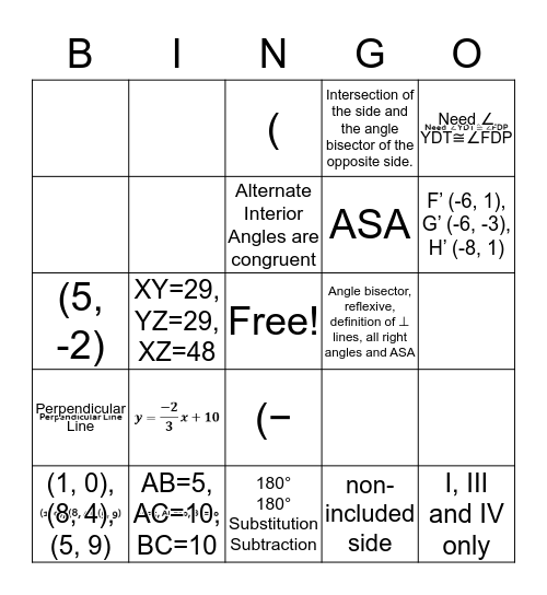 Geometry Review Bingo Card