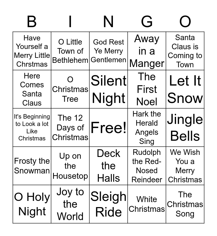 Christmas Carol Bingo Card