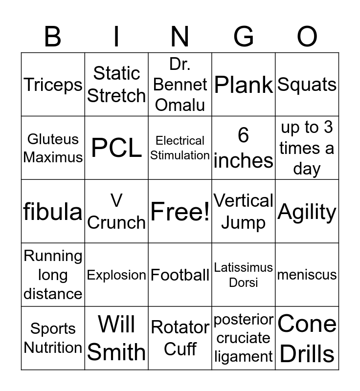 Workout Bingo Card