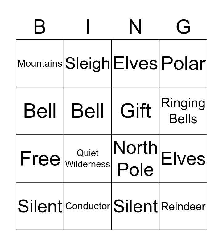 The Polar Express Bingo Card
