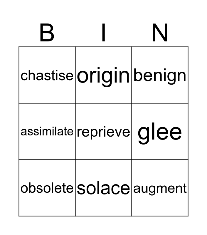 The Giver Bingo Card