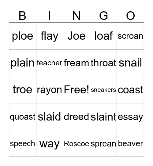 ai/ay/ea/ee/oa/oe Bingo Card