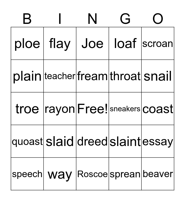 ai/ay/ea/ee/oa/oe Bingo Card