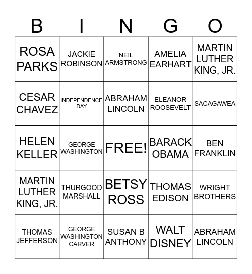 FAMOUS AMERICANS BINGO Card