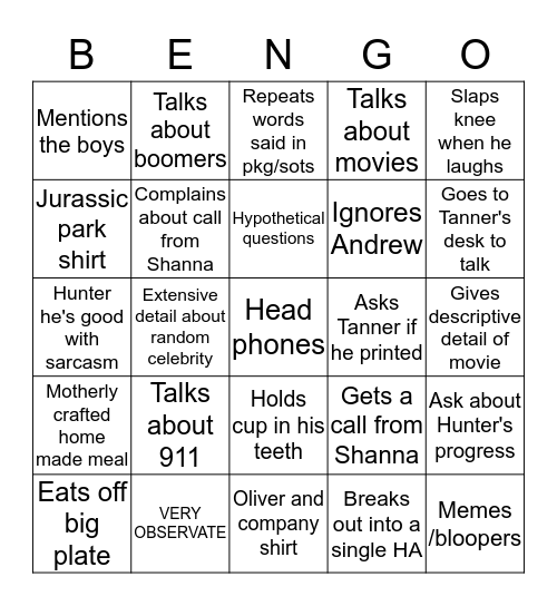BENGO Bingo Card
