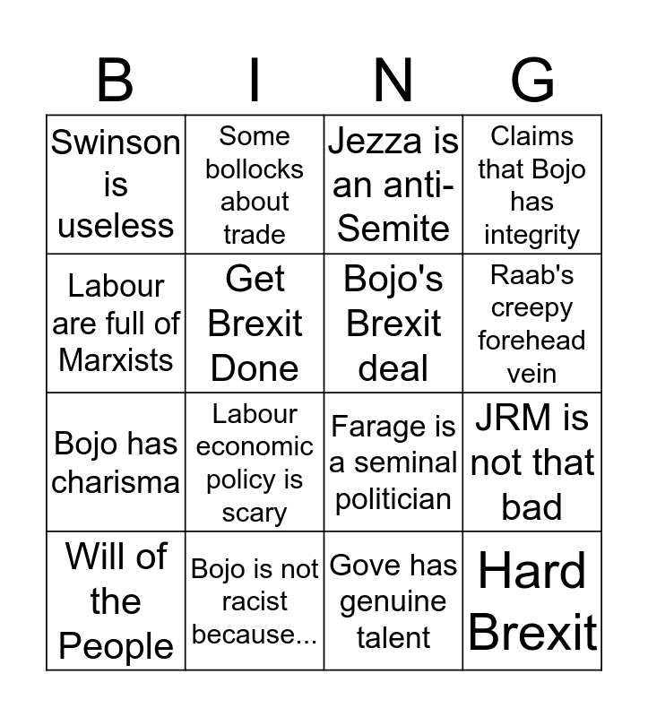 Brexit / Election Bullshit Bingo Card