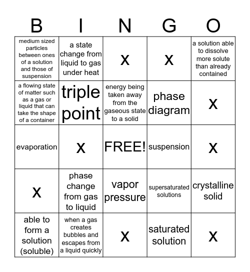 States of Matter Bingo Card